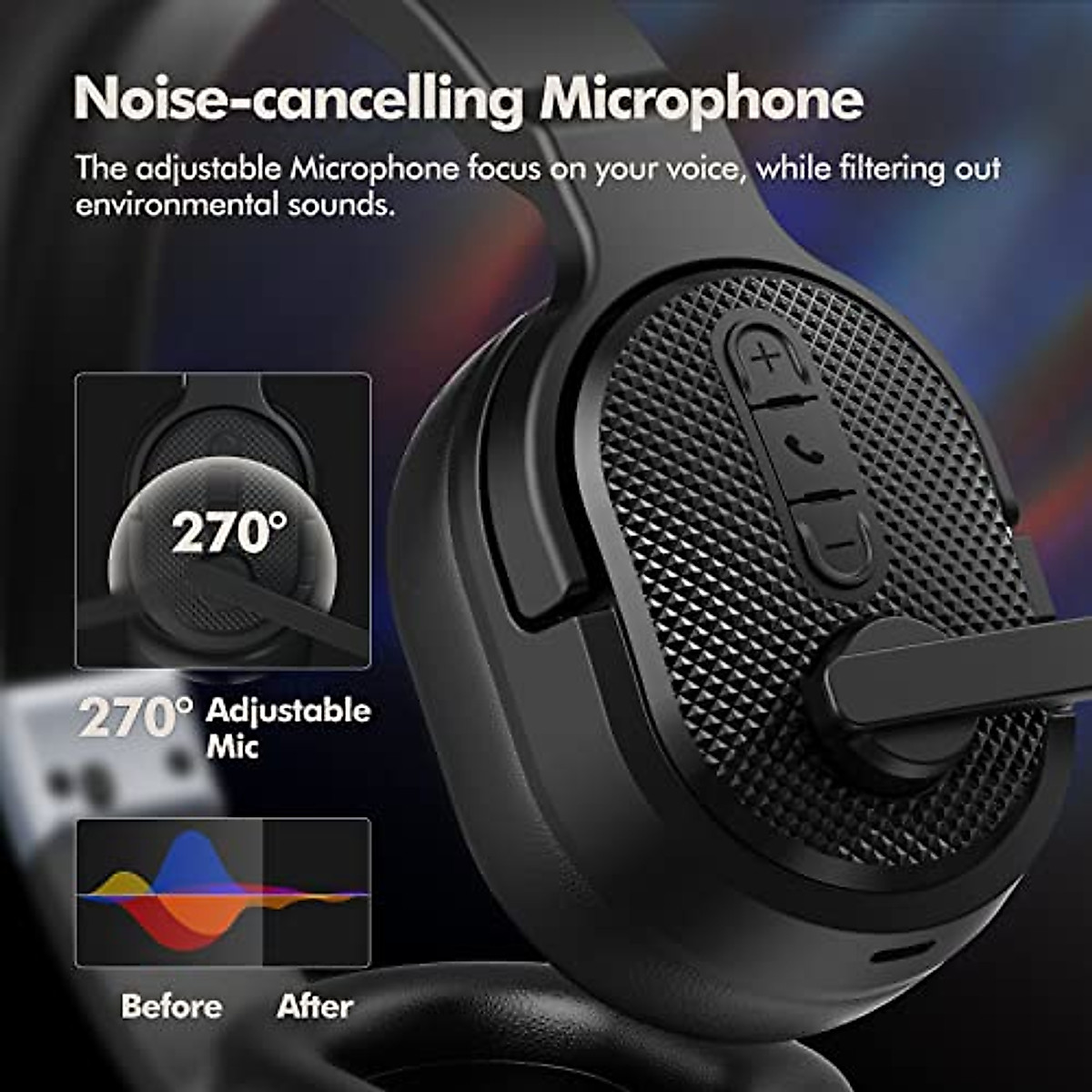COSMUSIS Bluetooth Headphones Over-Ear, Wireless Headsets Bluetooth Earphones w/Deep Bass, 35Hrs Playtime, Detachable Earpad Single/Dual Mode for Office/Home, Business Headset w/Noise Cancelling Mic