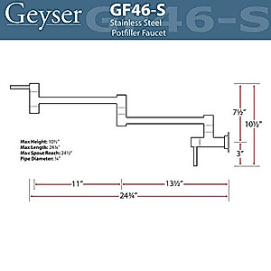 Geyser GF46-S Andorra Series Stainless Steel Wall Mount Two Handle Pot Filler Faucet (Brushed Stainless Steel Finish)