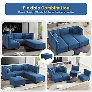 JAMFLY 116'' Modular Sectional Sofa with Reversible Chaise, U-Shape Convertible Sectional Sofa Couch with 6 Seats, Velvet Modern Sleeper Modular Couch with Ottomans for Living Room