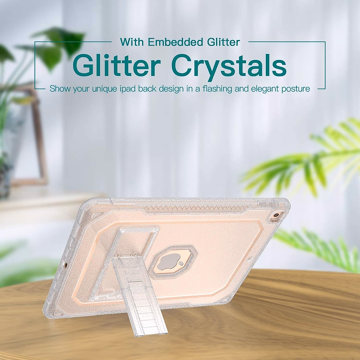 ZoneFoker for iPad 9th Generation Case, for iPad 8th/7th Generation 10.2 inch Case 2021/2020/2019,Clear Glitter Slim Shockproof Hard iPad 9 8 7 Gen Cute Cover with Stand for Kids/Girls/Women