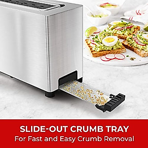 Mueller UltraToast Full Stainless Steel Toaster 2 Slice, Long Extra-Wide Slots with Removable Tray, Cancel/Defrost/Reheat Functions, 6 Browning Levels with LED Display