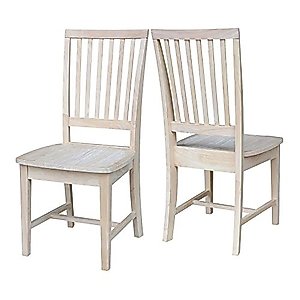 Set of 2 Mission Side Chairs 39.2"H, Solid Parawood Kitchen Dining Furniture, Stylish Comfortable Chairs for Dining Room, Paint or Stain to Match Your Decor, Unfinished