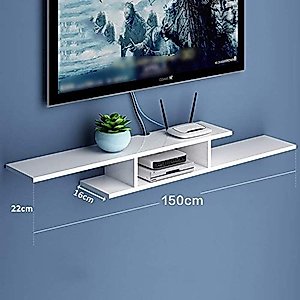 PIBM Stylish Simplicity Shelf Wall Mounted Floating Rack Shelves Wooden Storage Living Room 2 Layers,Length 120Cm / 150Cm, 3#White , 150X22X16cm