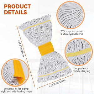 Heavy Duty Commercial Mop Head Replacement for Rubbermaid: 3 Packs Industrial Heavy Duty Mop Head for Floor Cleaning - Cotton Looped End String Head Refills (3 Packs)