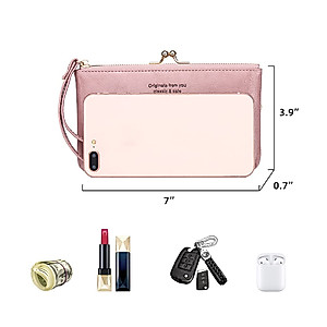 Yohora Wristlet Clutch Slim Leather Wallet Kiss Lock Handbag with Cellphone Pocket Retro Lightweight Pure Mini Coin Pouch