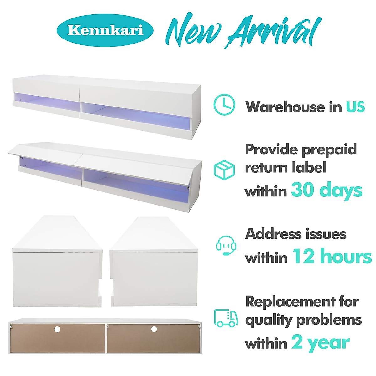 Kennkari Wall Mounted TV Stand with LED Lights - Floating Entertainment Center for 50-75 Inch TV