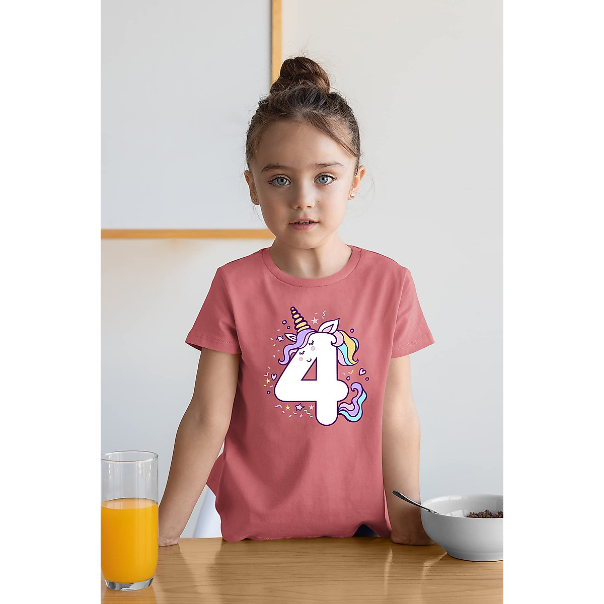 unicorn 4th birthday shirts for toddler girls outfit 4 year old fourth four shirt (5 Years, Mauve)