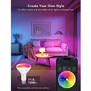 Govee Smart Light Bulbs, 1200 Lumens Dimmable BR30 Bulbs, RGBWW Color Changing Light Bulbs, WiFi LED Bulbs, 16 Million Colors, Work with Alexa, 2 Pack