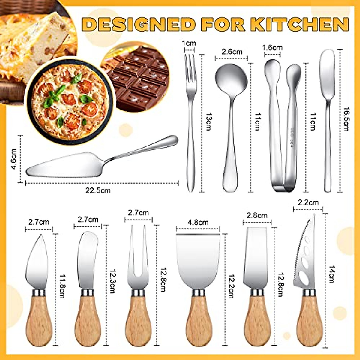 60 Pieces Cheese Knife Set Butter Spreader Knife Stainless Steel Spatula Charcuterie Board Accessories Utensils with Wooden Handles Mini Serving Tongs Spoons Forks for Birthday Wedding Christmas