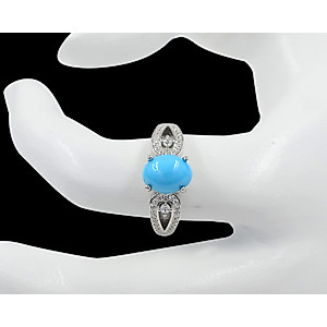 9X7 MM Oval Cut Natural Sleeping Beauty Turquoise Gemstone 925 Sterling Silver December Birthstone Solitaire Unisex Proposal Ring For Wedding Gift (Rhodium Plated Silver, 6)