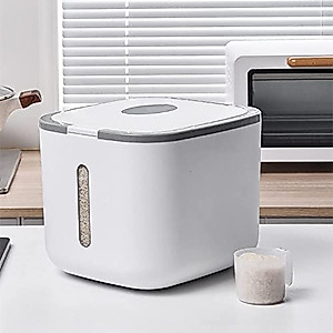 GQU Airtight Rice Dispenser 22 Lbs Food Storage Container Automatic Flip Cover Rice Bucket for Cereal Grain Flour Rice Nuts Beans Pet Food Countertop, Gray