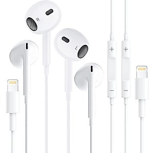 2 Pack iPhone Headphones Wired, iPhone Earbuds with Lightning Connector [MFi Certified](Built-in Microphone & Volume Control) Noise Canceling Isolating Headphones for iPhone 14/13/12/11/SE/XS/8/7