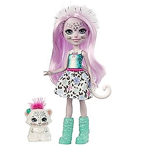Mattel Enchantimals Sybill Snow Leopard Small Doll (6-in) & Flake Animal Friend Figure, 6-inch Small Doll with Removable Skirt, Snow Boots, and Fur Headband, Great Gift for 3 to 8 Year Olds