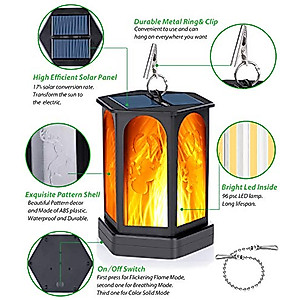 Solar Lantern Christmas Decorations Lights Dancing Flame, 2 Pack Waterproof Outdoor Hanging Lanterns for Patio Wall Hanging Garden Light Auto On/Off Landscape LED Path Light Garden Accessories