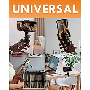 LMS Guitar Head Phone Holder Cell Phone Stand Clamp Phone Mount with 1/4 Ball Head Adapter Universal Guitar Head Clip for Bass Ukulele Multifunctional clip phone holder