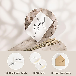 SPIRITDUST 52-pack Thank You Cards Bulk with Kraft Envelopes & Matching Stickers, 3.5x5 Inches, Minimalist Design | Perfect for Business, Weddings, Baby & Bridal Showers, Graduations & Funerals.