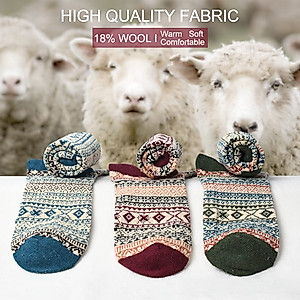 FYC Winter Womens Socks Wool Warm Thick Knit Cozy Crew Casual Vintage Soft Socks for Women Christmas Gifts Socks 5 Pairs