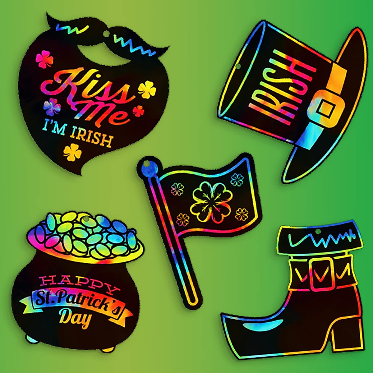 UJSGK St. Patrick's Day Scratch Paper Arts Crafts for Kids 12PCS Scratch Paper Art Set St Patrick Lucky Clover Green Scratch Off Cards Festivals Magic Rainbow Scratch Art Accessories