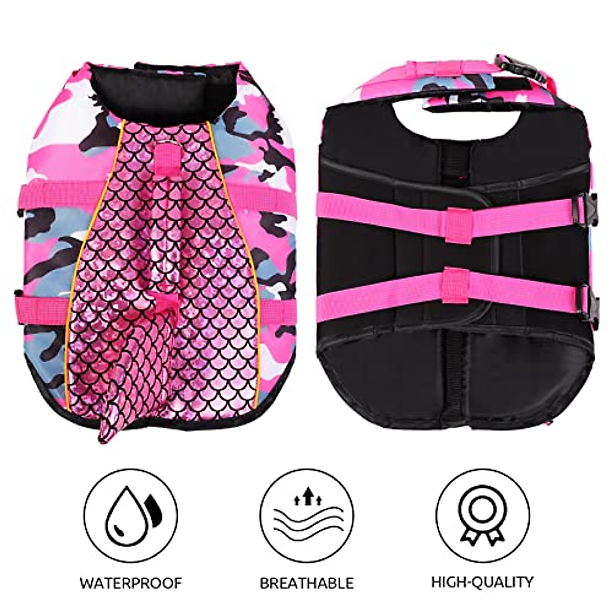 ASENKU Dog Life Jackets, Ripstop Pet Floatation Life Vest for Small, Medium, Large Size Dogs, Dog Lifesaver Preserver Swimsuit for Water Safety at The Pool, Beach, Swimming, Boating (XL,Pink Shark)