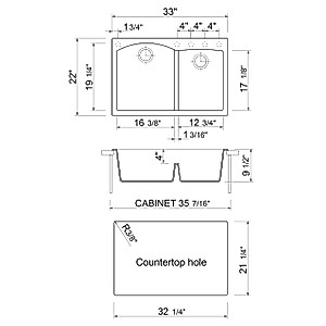 Alfi Brand AB3320DI-BLA Black 33" Double Bowl Drop in Granite Composite Kitchen Sink