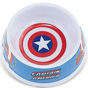 Buckle-Down Dog Food Bowl Captain America Shield Action Pose Blue Red White 16 Ounces, 8.2" x 8.2", (PBWL1-MLM-7.5-CABB)
