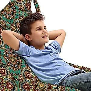 Lunarable Oriental Lounger Chair Bag, Mandala Pattern with Mosaic Design Middle Eastern Folklore Arrangement, High Capacity Storage with Handle Container, Lounger Size, Multicolor