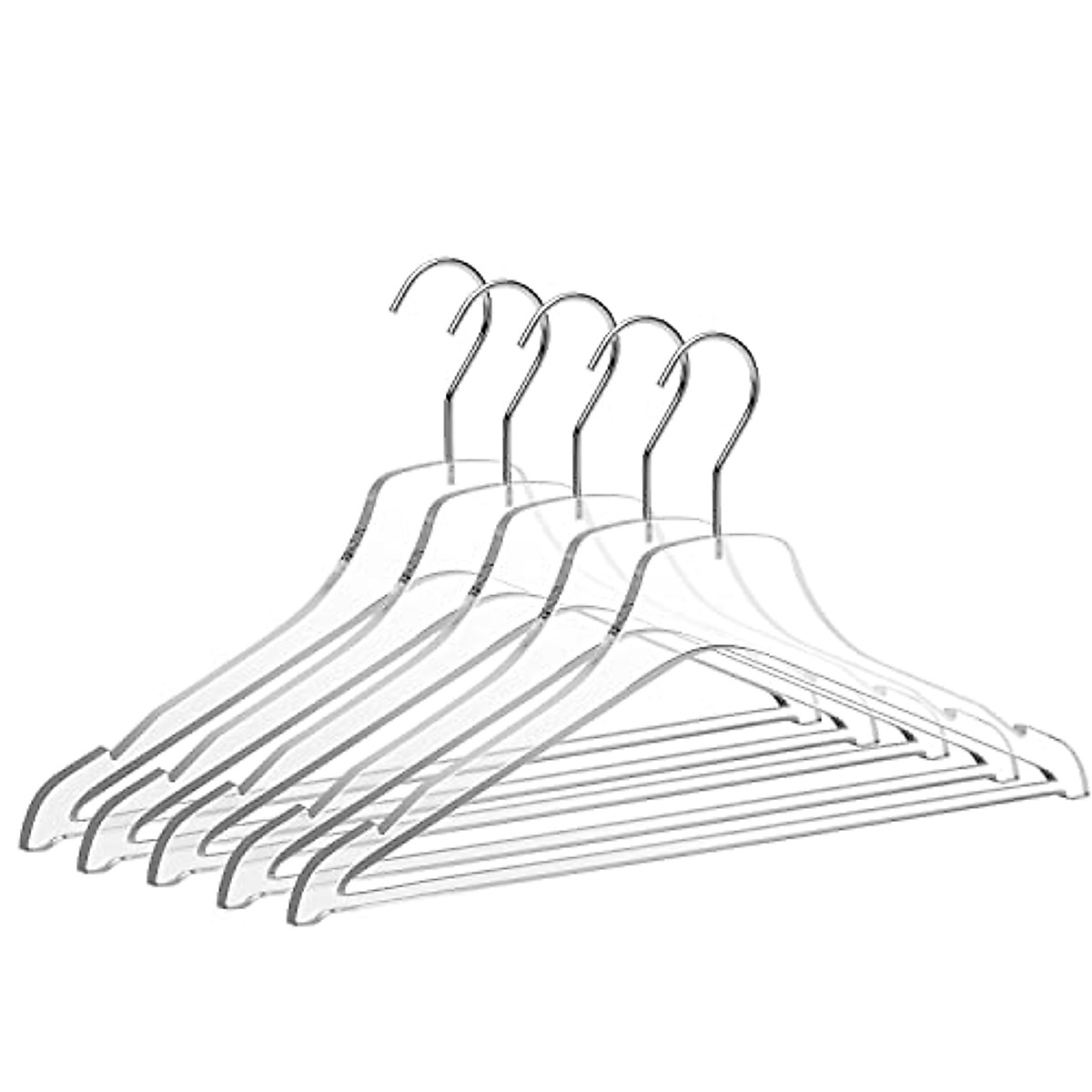 Quality Acrylic Clear Lucite Hangers 20-Pack with Bar Chrome Hooks for Clothes, Pants, Suit Jackets, Coats, and Shirts, Closet and Wardrobe Organization (Chrome/Gloss Silver Hook, 20)