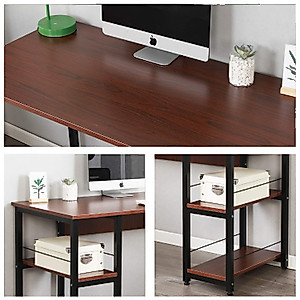 Computer Desk, Computer Desk with Shelves, 55 inches Office Desk with 4 Storage Shelves, Large Space Home Office Desks Trestle Desk Workstations, Modern Desk Writing Desk for Home Office (Walnut)