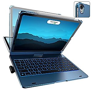 YEKBEE Case with Keyboard for iPad Air 5th Generation - 10.9" 2022-360° Rotatable - 10 Colors Backlit - Slim & Thin - Smart Protective Cover with Pencil Holder for iPad Air 5th 4th Gen - Yale Blue