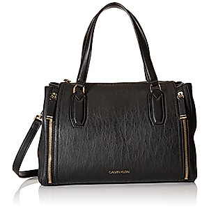 Calvin Klein Reyna Novelty Satchel, Black/Gold, One Size