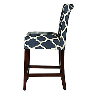 HomePop Upholstered Counter Height Barstool, 24-inch, Navy and Cream Geometric