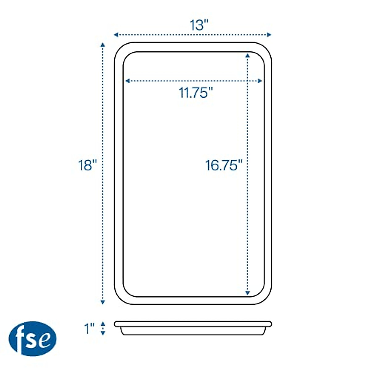 FSE Sheet Pan, Commercial Grade, 20-Gauge Aluminum, Bun Pan, 18" L x 13" W x 1-1/8" H (Half Size)