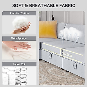 Lvifur 115” Sectional Couches for Living Room, Modern Modular Sofas with Storage, U/L Shaped 6 Seat Convertible Couch Sofa Set with Removable Cushion Cover (Light Grey)