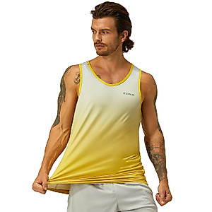 EZRUN Men's Quick Dry Workout Tank Top Swim Beach Shirts for Gym Athletic Running Muscle Sleeveless Shirts(YellowGradient,l)