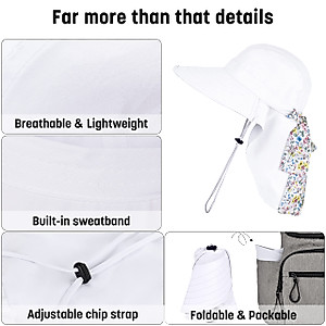 Solaris Wide Brim Sun Hat for Women, UPF 50+ Sun Protection Packable Women Sun Hat, Floral Scarf Cooling Hat with Neck Flap for Gardening, Beach, Fishing, Travelling, Small Size