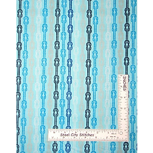 Nautical Ship Rope Knot Stripe Blue Cotton Fabric 3Wishes Southport by The Yard