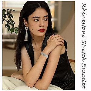 JEWPARK 4 PCS Crystal Tennis Bracelet Silver Rhinestone Stretch Bracelets for Women 4A