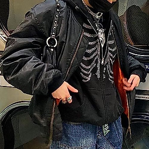 Fabumily Women Zip Up Hoodie Casual Long Sleeve Y2K Vintage Graphic Aesthetic Sweatshirts Top E-Girl 90s Streetwear Jacket(D- Black, Medium)