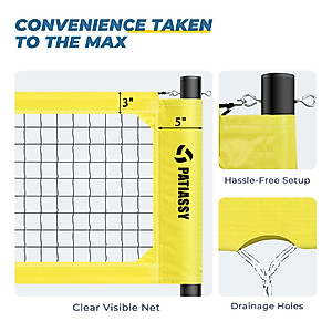 Patiassy Portable Professional Outdoor Volleyball Net Set with Adjustable Height Aluminum Poles, Winch System, Volleyball with Pump and Carrying Bag for Backyard Beach (Yellow)