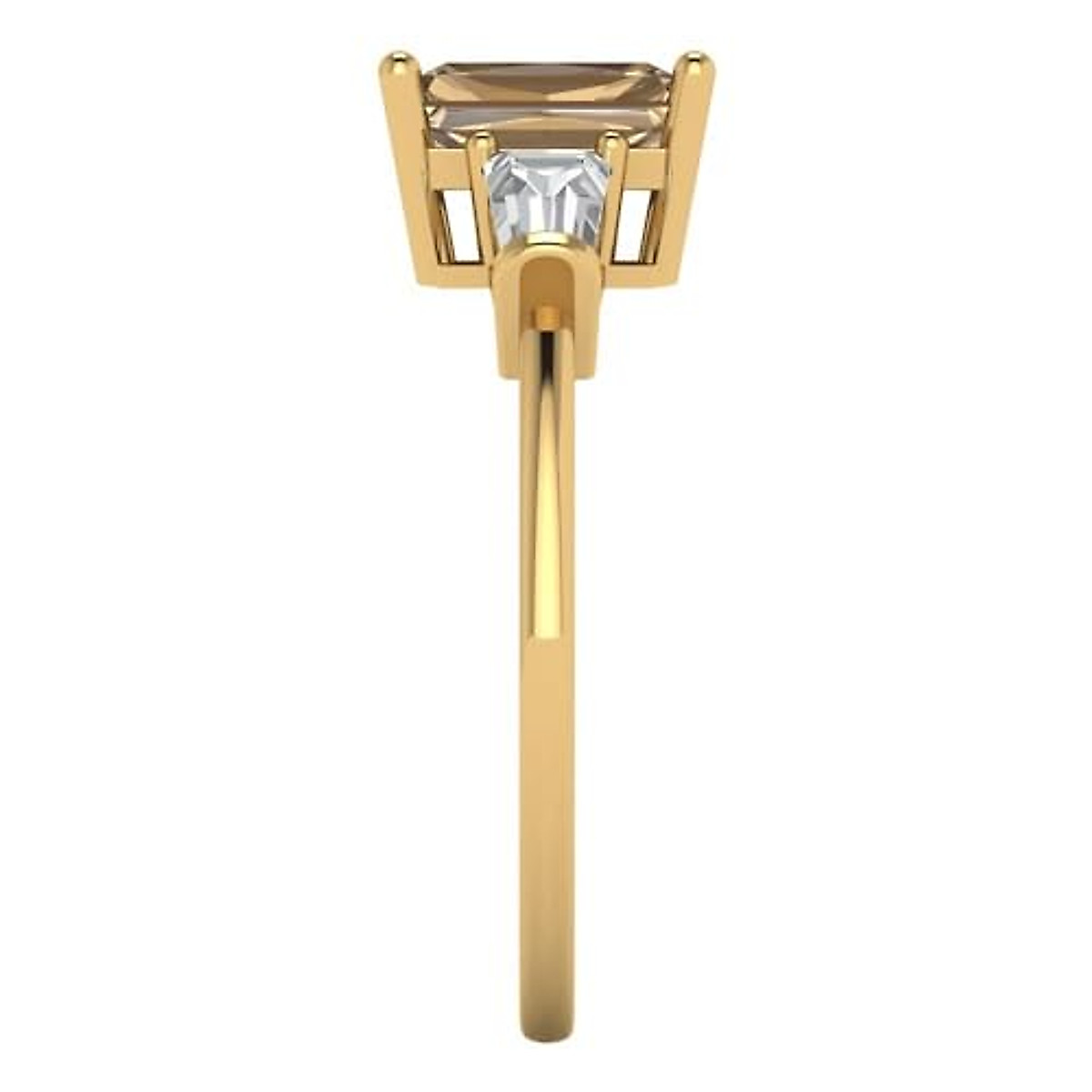 2.0 ct Emerald cut 3 stone Solitaire Champagne Simulated Diamond Engagement Promise Anniversary Bridal Ring 18K Yellow Gold 7