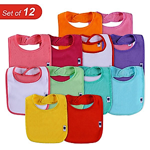 Nvatorfox 12 Pack Terry Drool Cotton Bibs, Unisex Baby Bibs With Fiber Filling Waterproof Baby Bibs for Feeding, Teething, Drooling (GIRL)