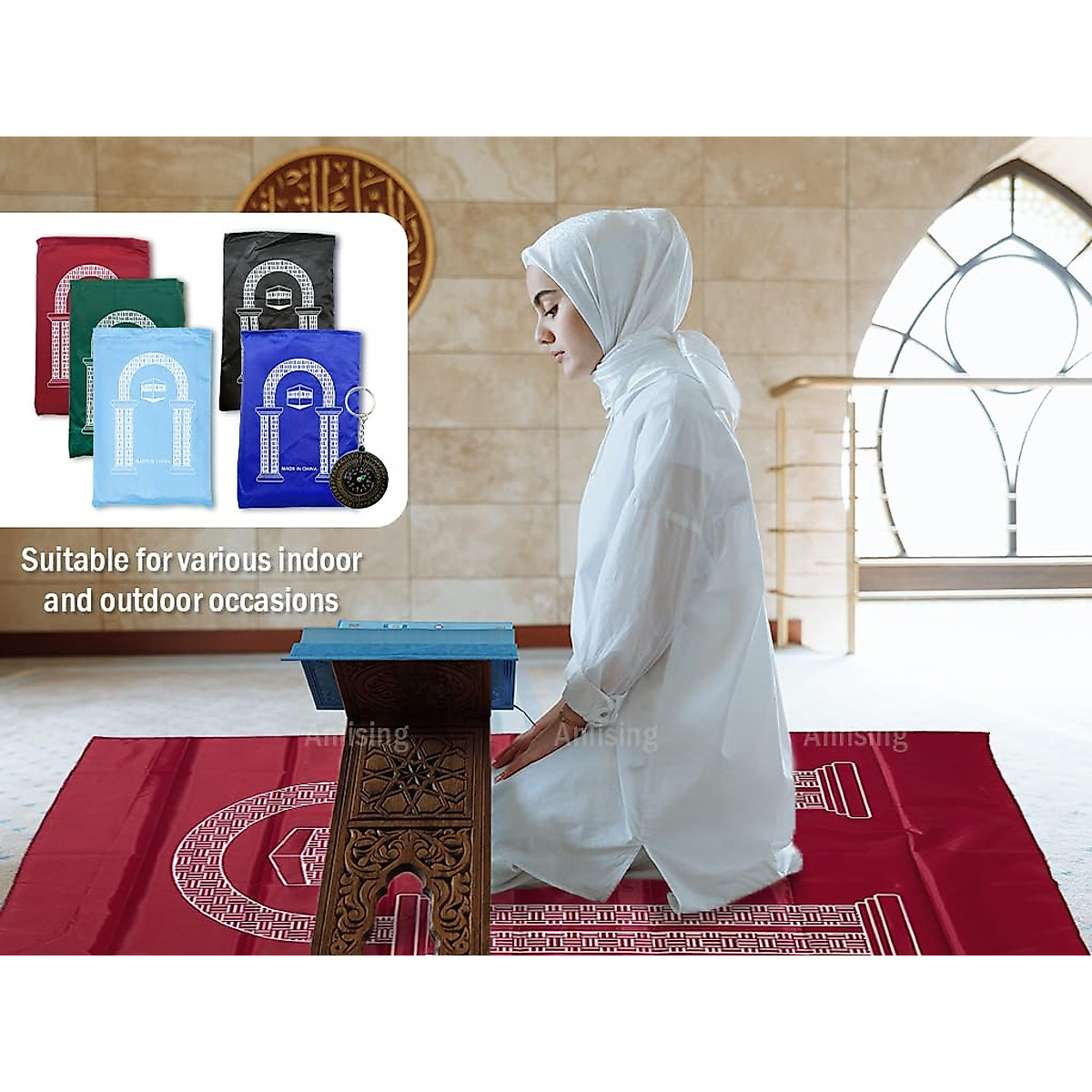 Anlising 5PCS Portable Muslim Prayer Mat, Muslim Travel Prayer Mat with Compass,Pocket Prayer Mat,Islamic Prayer Mat,Portable Foldable Prayer Rug,Muslim Prayer Mat,Islamic Pocket Prayer Rug(5 Colors)