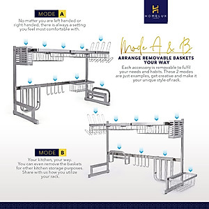 HOMELUX THEORY Over The Sink Dish Drying Rack Premium Stainless Steel. Adjustable Kitchen Rack. Above Sink Dish Rack Shelf Kitchen Counter Organizer Dishrack. 2 Tier (Silver, Adjustable)