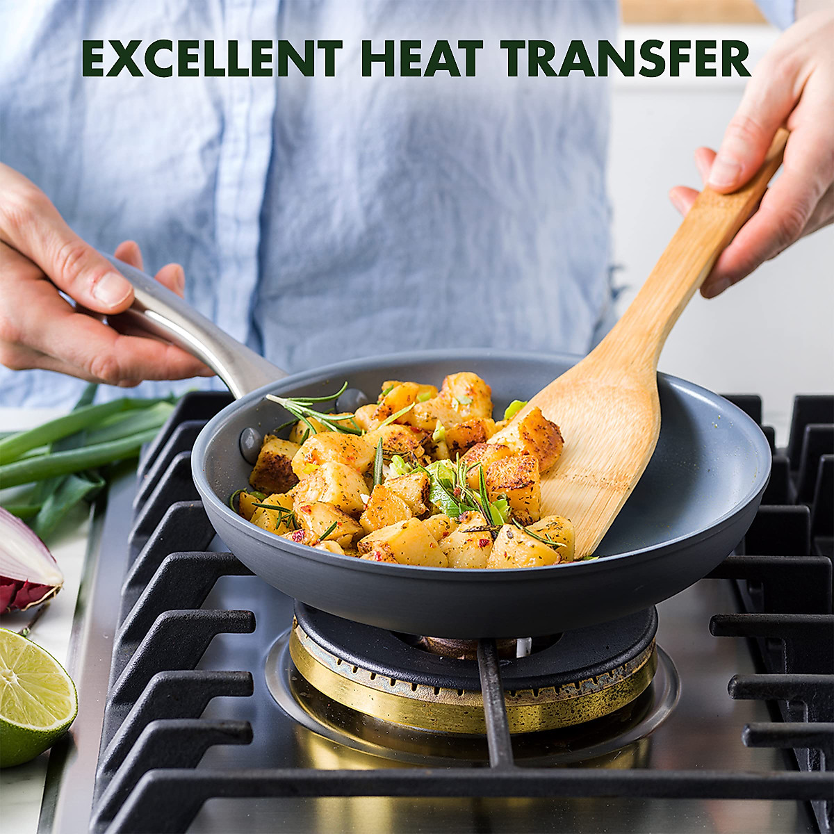 GreenPan Lima Hard Anodized Healthy Ceramic Nonstick 10" Frying Pan Skillet, PFAS-Free, Oven Safe, Gray & Lima Hard Anodized Healthy Ceramic Nonstick 5QT Stock Pot with Lid, PFAS-Free, Oven Safe, Gray