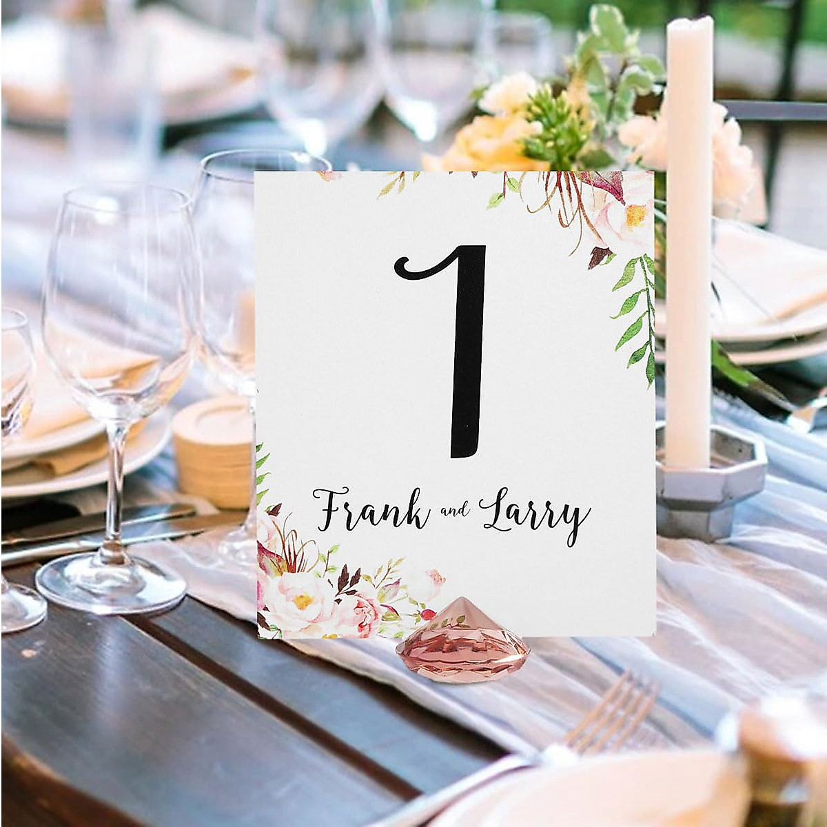 AiFanS Diamond Place Card Holders, Rose Gold Table Number Holders (12Pcs) - Elegant Acrylic Crystal-Like Design for Weddings and Events