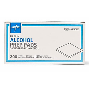 Medline Alcohol Prep Pads, 2-Ply, Sterile, Size Medium, 1.125 x 2.375 Inches, Case of 3000