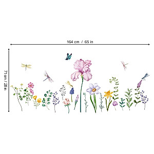 decalmile Garden Flower Wall Decals Narcissus Iris Floral Dragonfly Wall Stickers Bedroom Living Room TV Wall Home Decor