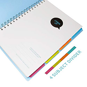 Cheerup Spiral Notebook, B5 10" x 7", 4 Subjects with Divider, 240 Pages Wide Ruled (Blue)
