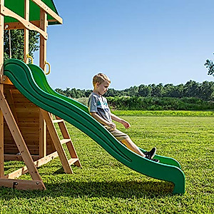 Backyard Discovery Mount McKinley All Cedar Wood Swing Set, Playground for All Kids Age 3-10, Rock Wall, Wave Slide, Fort, Double Rock Climber and Rope