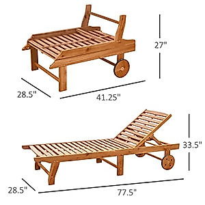 Outsunny Outdoor Folding Chaise Lounge Chair Recliner with Wheels, Acacia Wood Frame - Teak Color